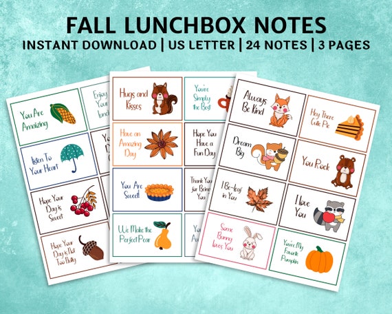 Lunchbox Notes for Kids Fall Lunch Box Notes Kids Lunch Box - Etsy