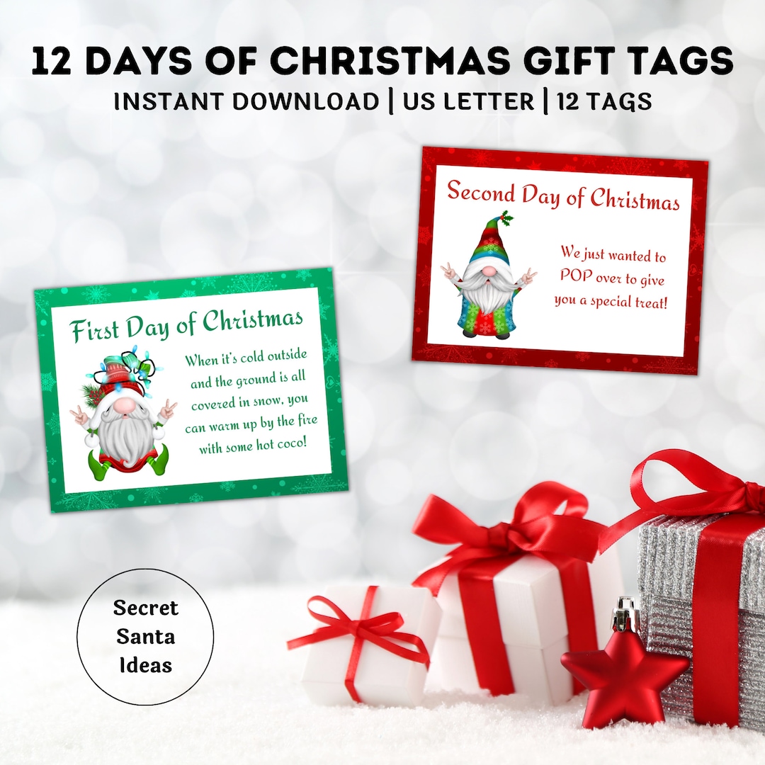 12 Days of Christmas Gift Tags, Secret Santa Printable, Christmas ...