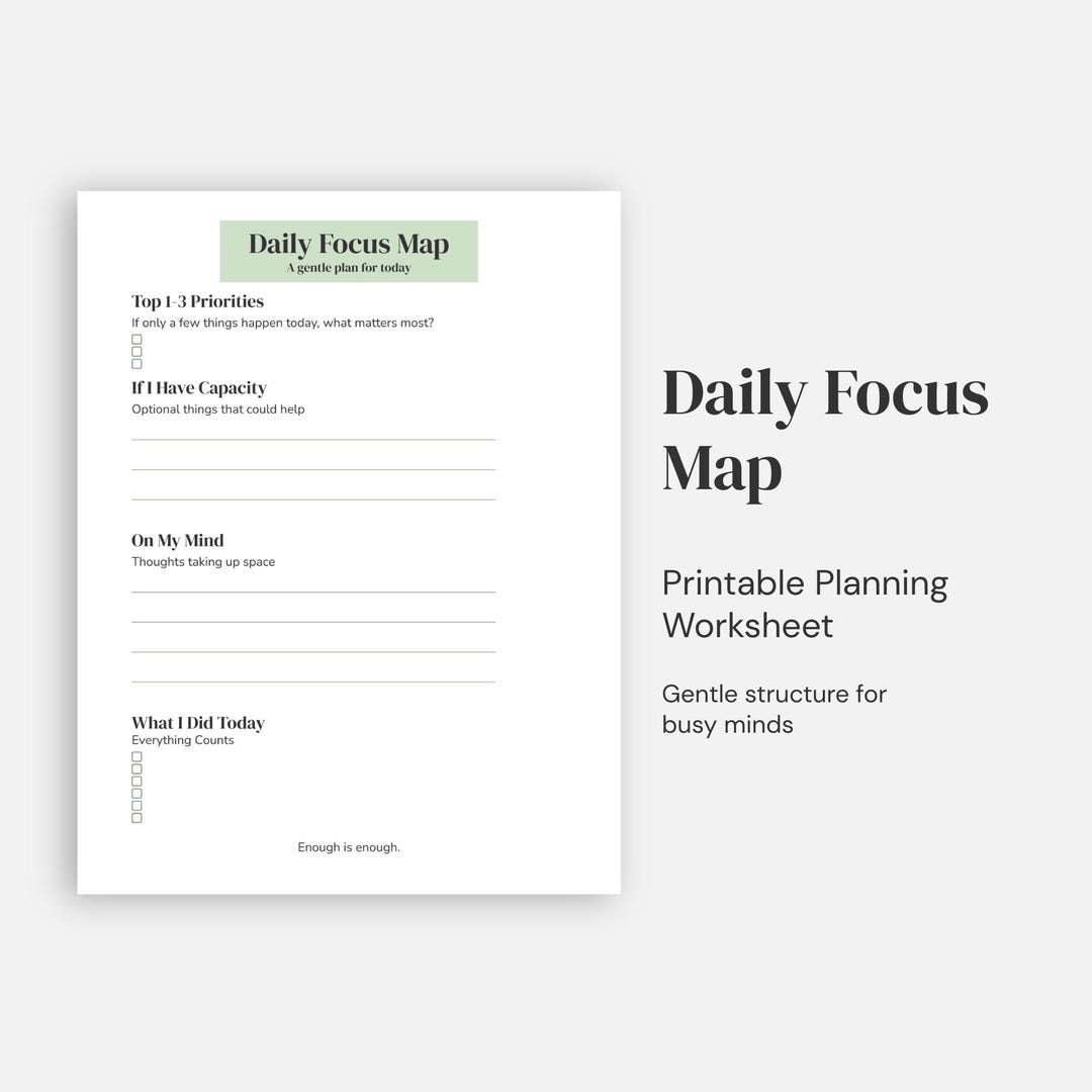 Daily Focus Map Printable, ADHD Planning Worksheet, Executive Function ...