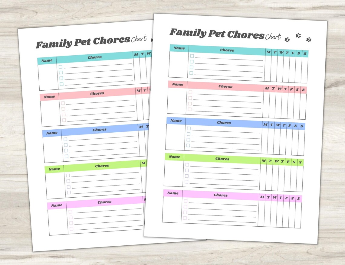 Family Pet Chore Chart: Kids Responsibility Planner (digital Download ...