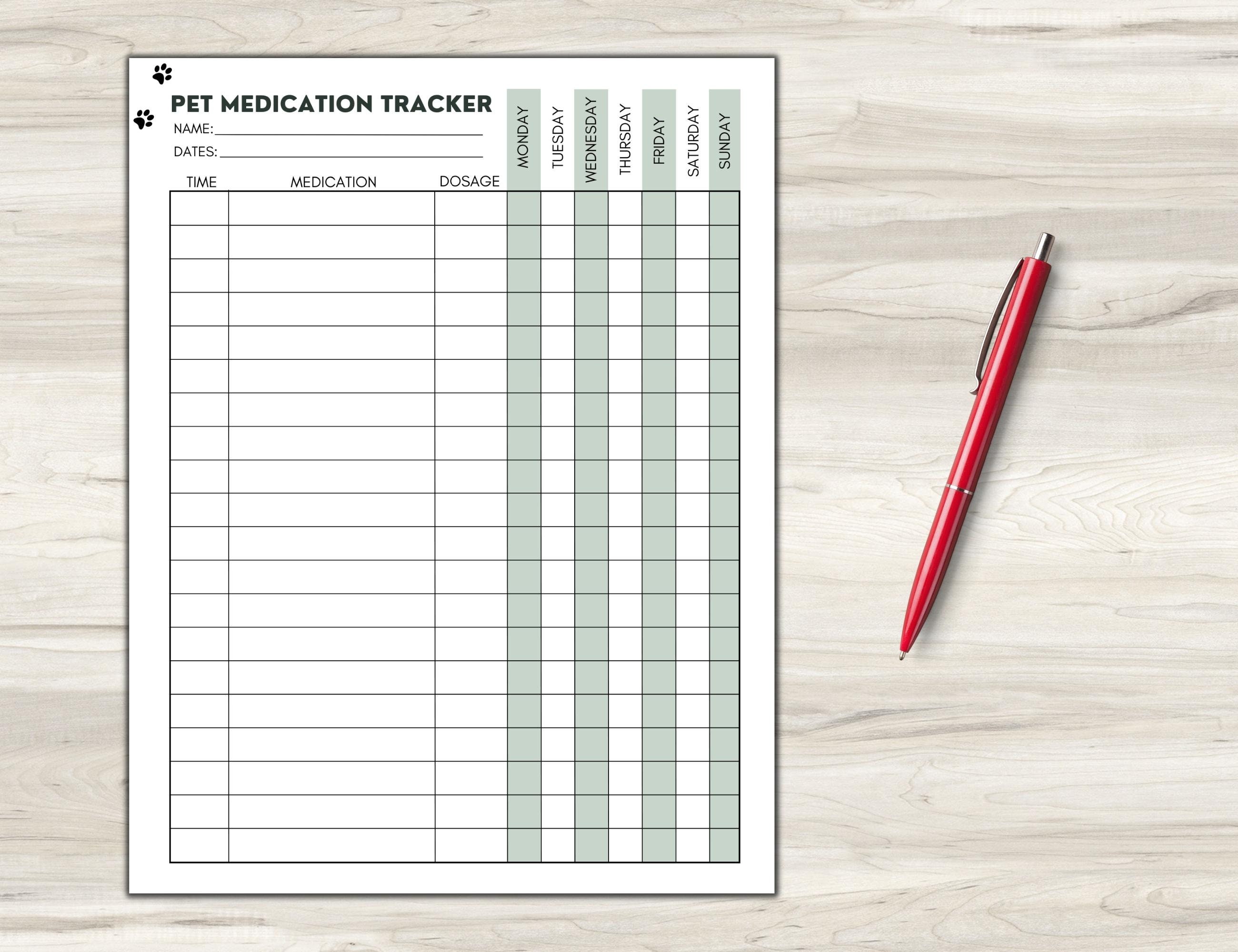 Pet Medication Tracker Printable: Dog & Cat Medicine Log (US Letter, A4 ...