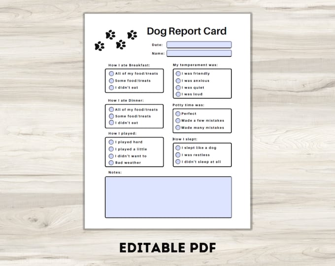 Printable Pet Report Card Template, Dog Report Card, Daily Pet Care ...