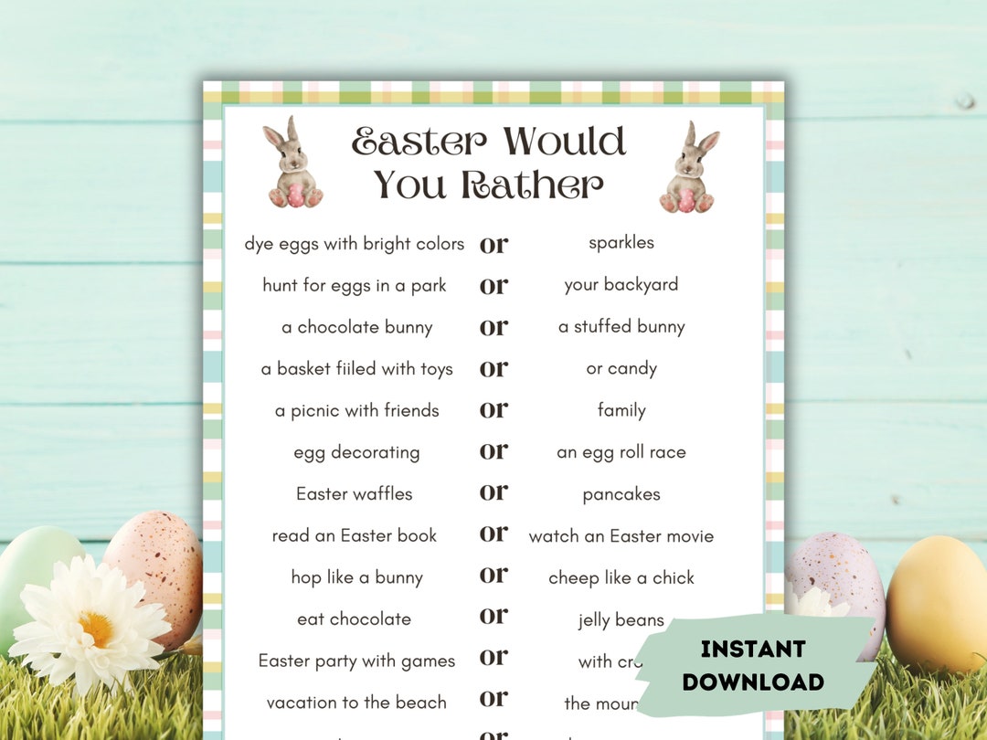 Easter Would You Rather Game for Kids and Teens, Printable Easter Games ...