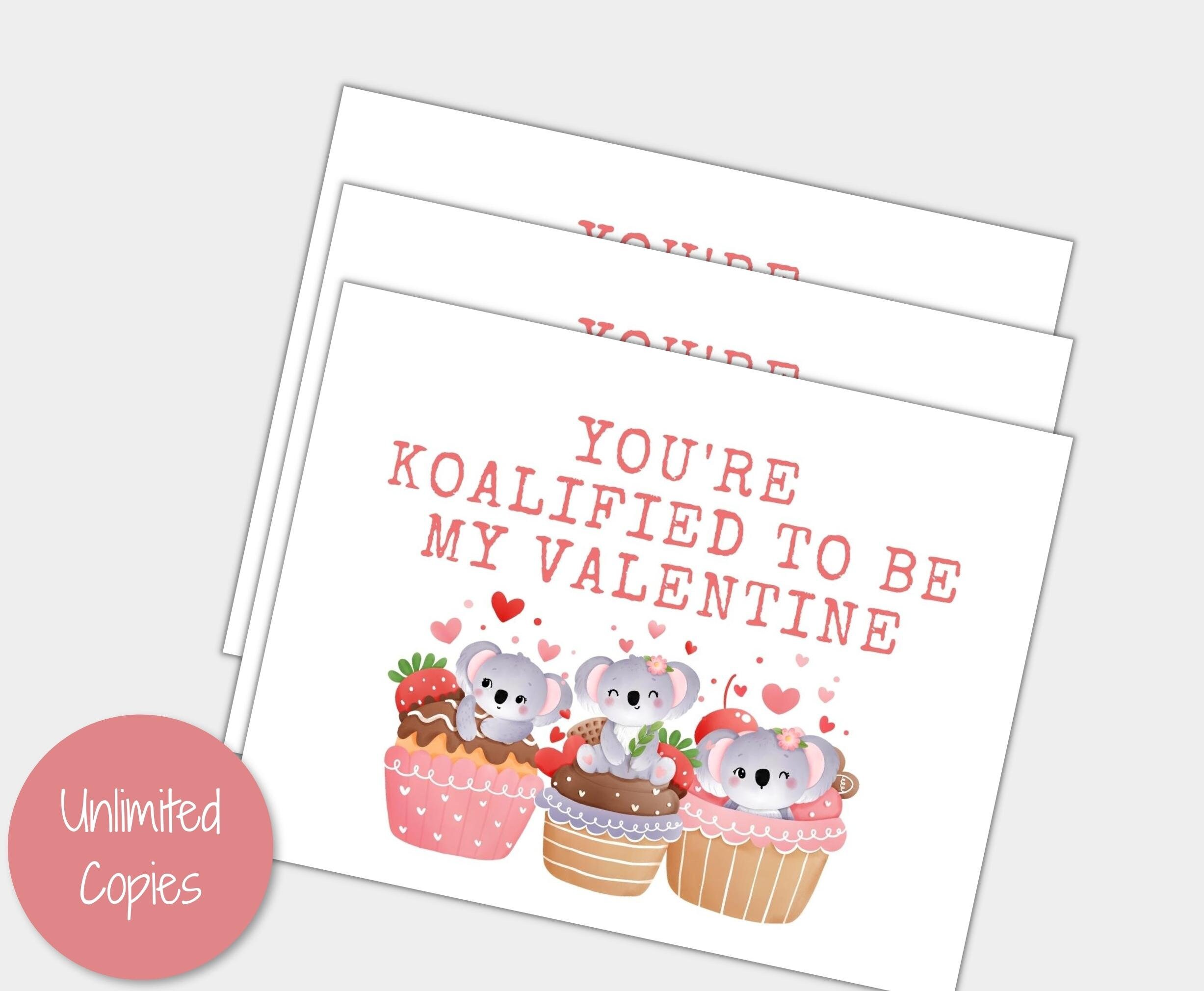 Koala Valentine Greeting Card Printable, Valentine's Day Digital ...