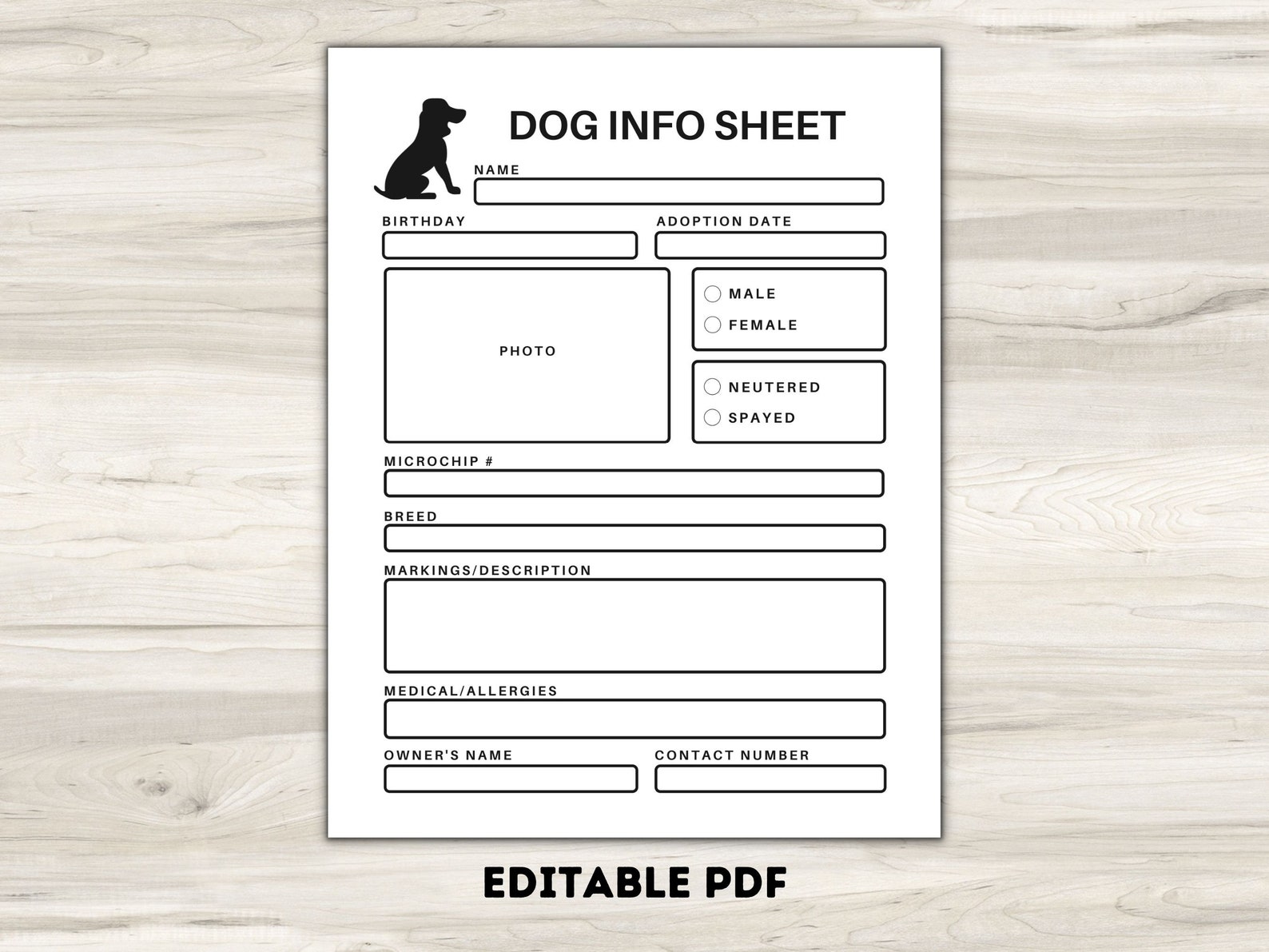 Dog Care Sheet: Pet Information, Vet & Sitter Notes (editable PDF) - Etsy