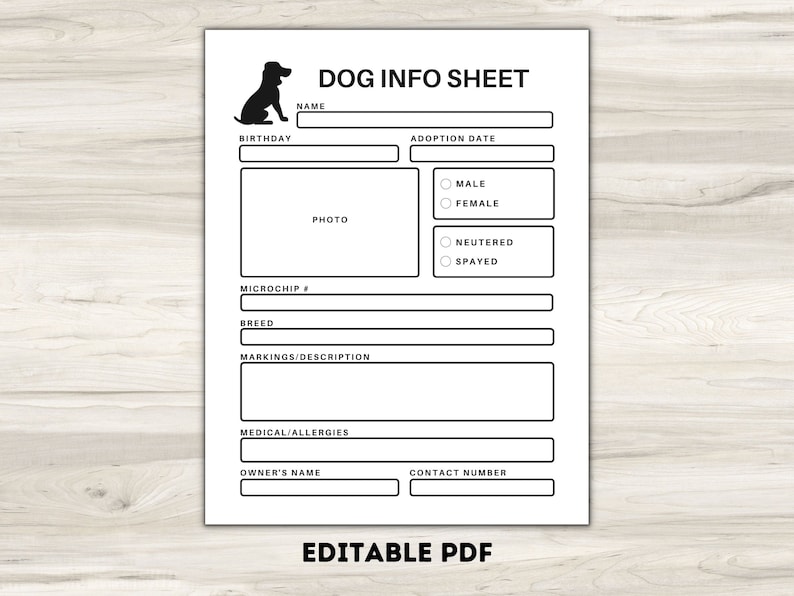 Dog Care Sheet: Pet Information, Vet & Sitter Notes (editable PDF) - Etsy