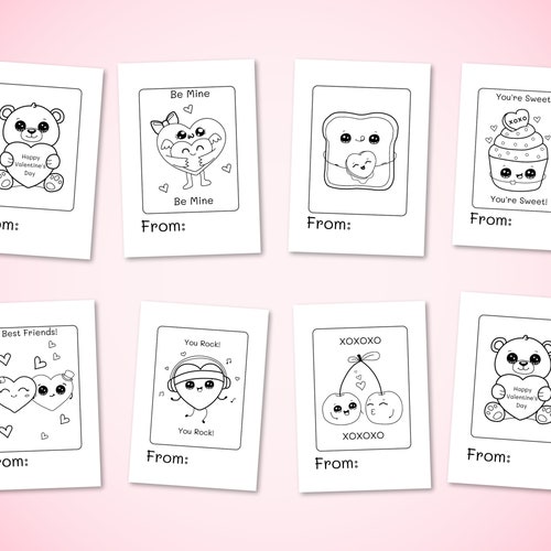 Coloring Printable Valentine's Day Cards Classroom - Etsy