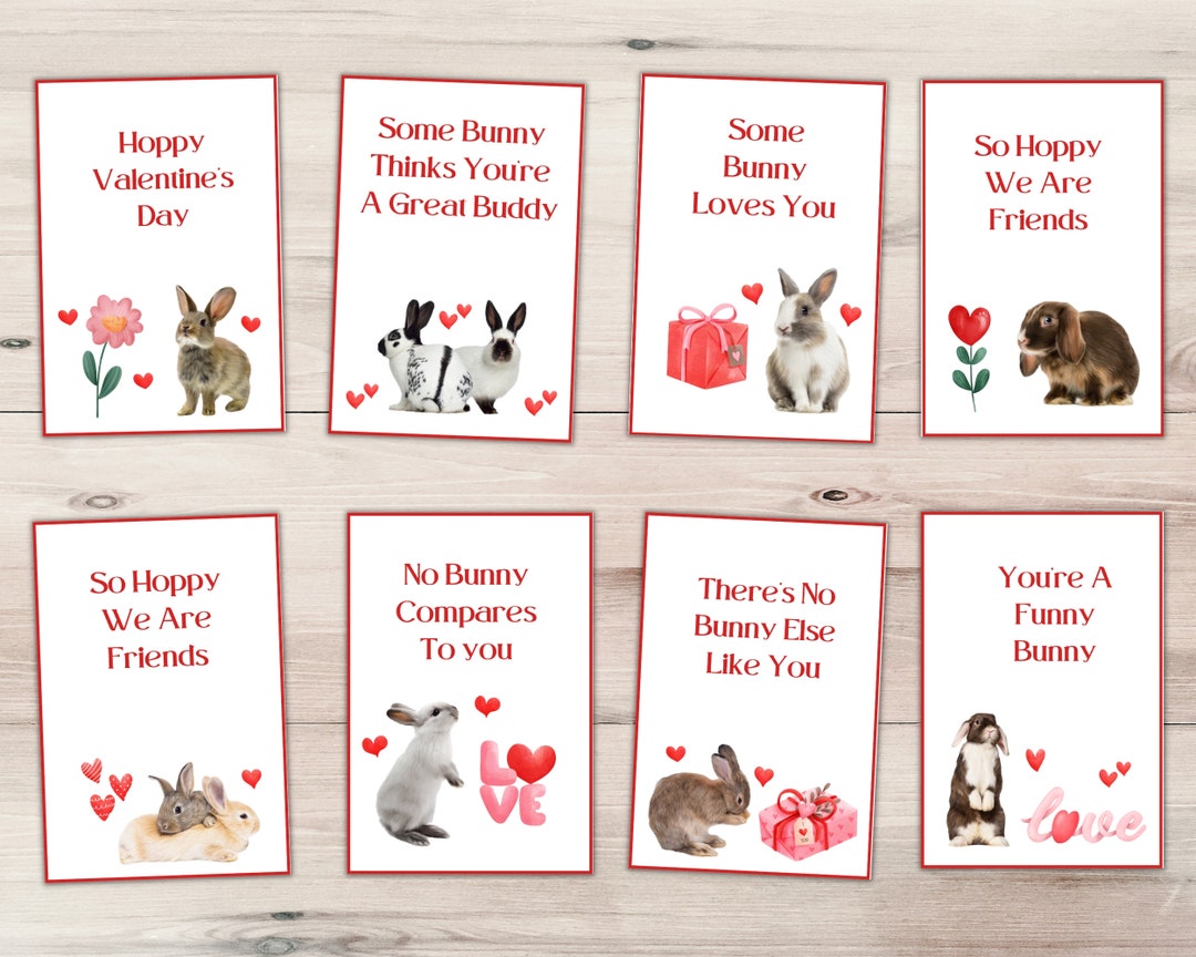 Cute Bunny Valentine's Classroom Valentines Cards for - Etsy