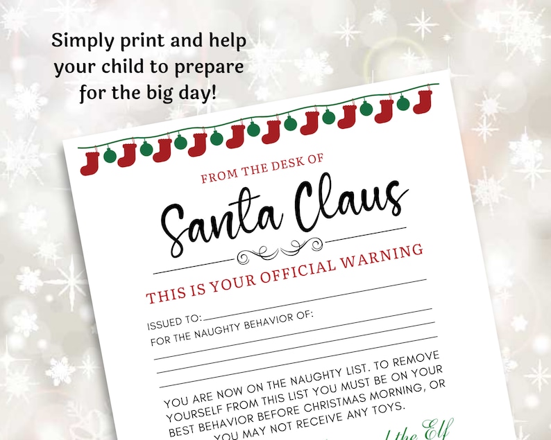Santa Warning Letter, Bad Behavior Letter From Santa, Naughty List ...