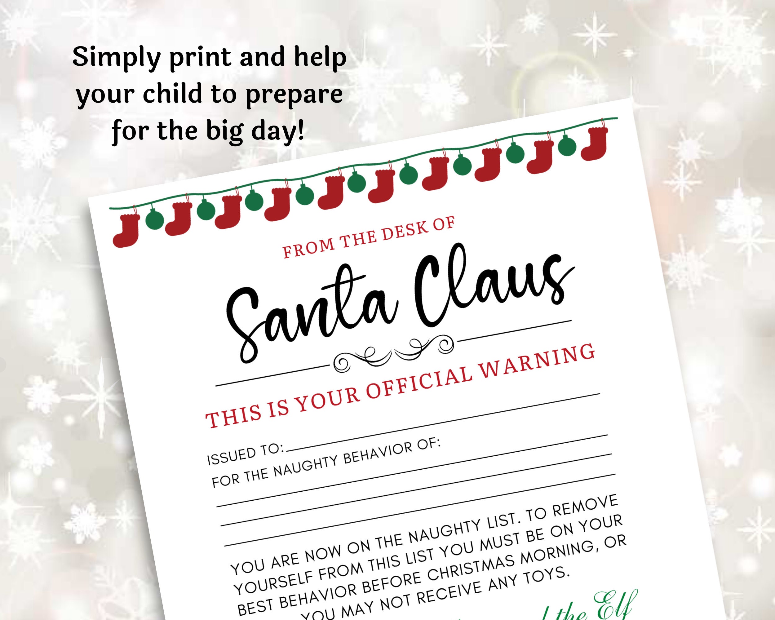 Santa Warning Letter, Bad Behavior Letter From Santa, Naughty List ...