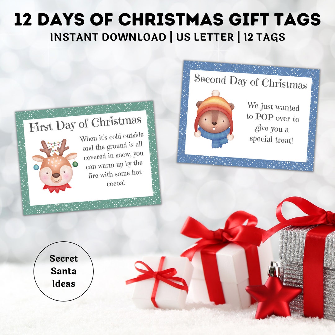 12 Days of Christmas Gift Tags, Secret Santa Printable, Christmas ...