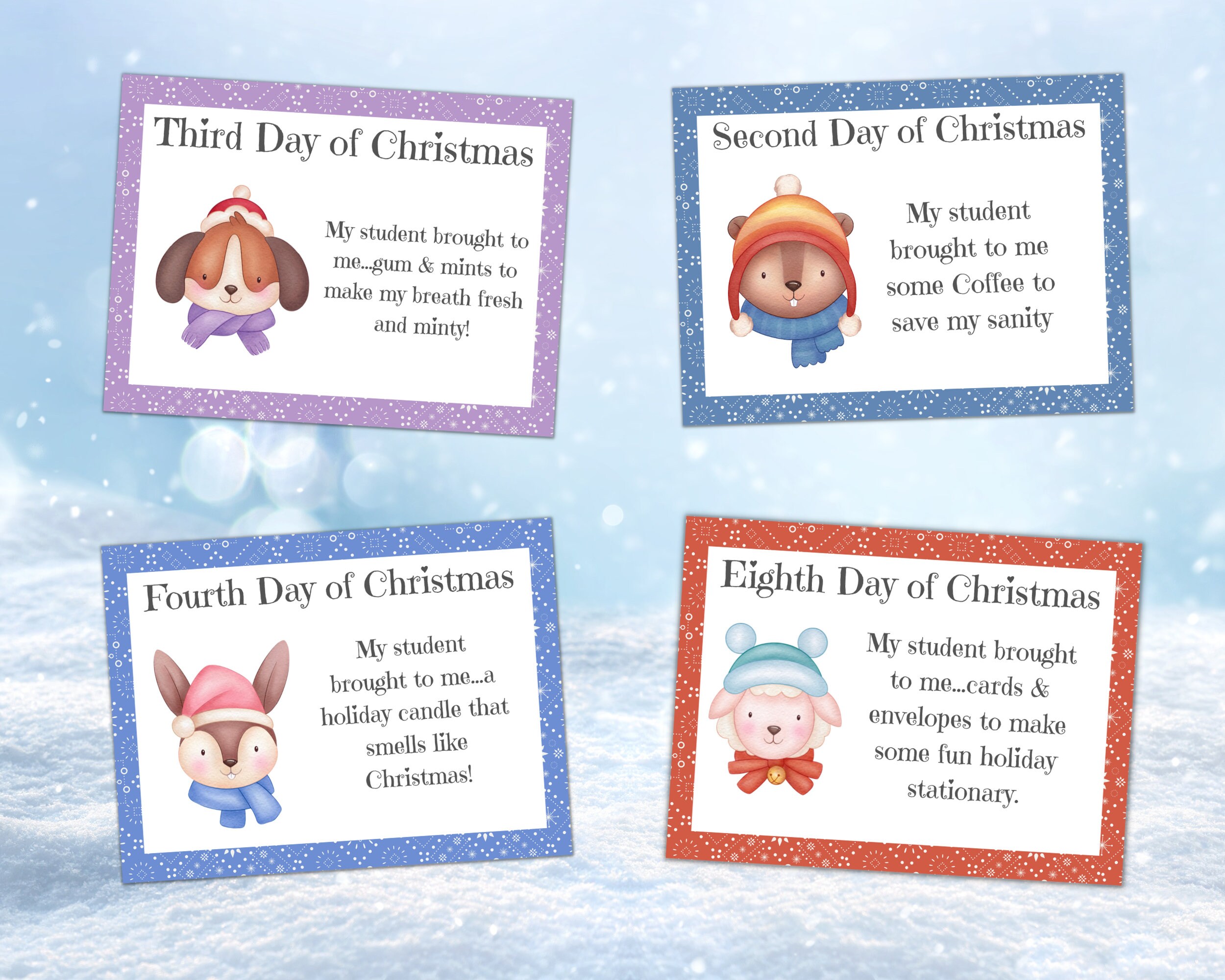 12 Days of Christmas Teacher Gift Tags, Teacher Christmas Gift ...