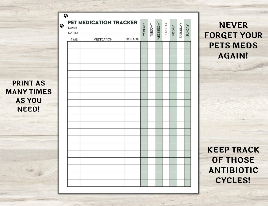 Pet Medication Tracker Printable: Dog & Cat Medicine Log (US Letter, A4 ...