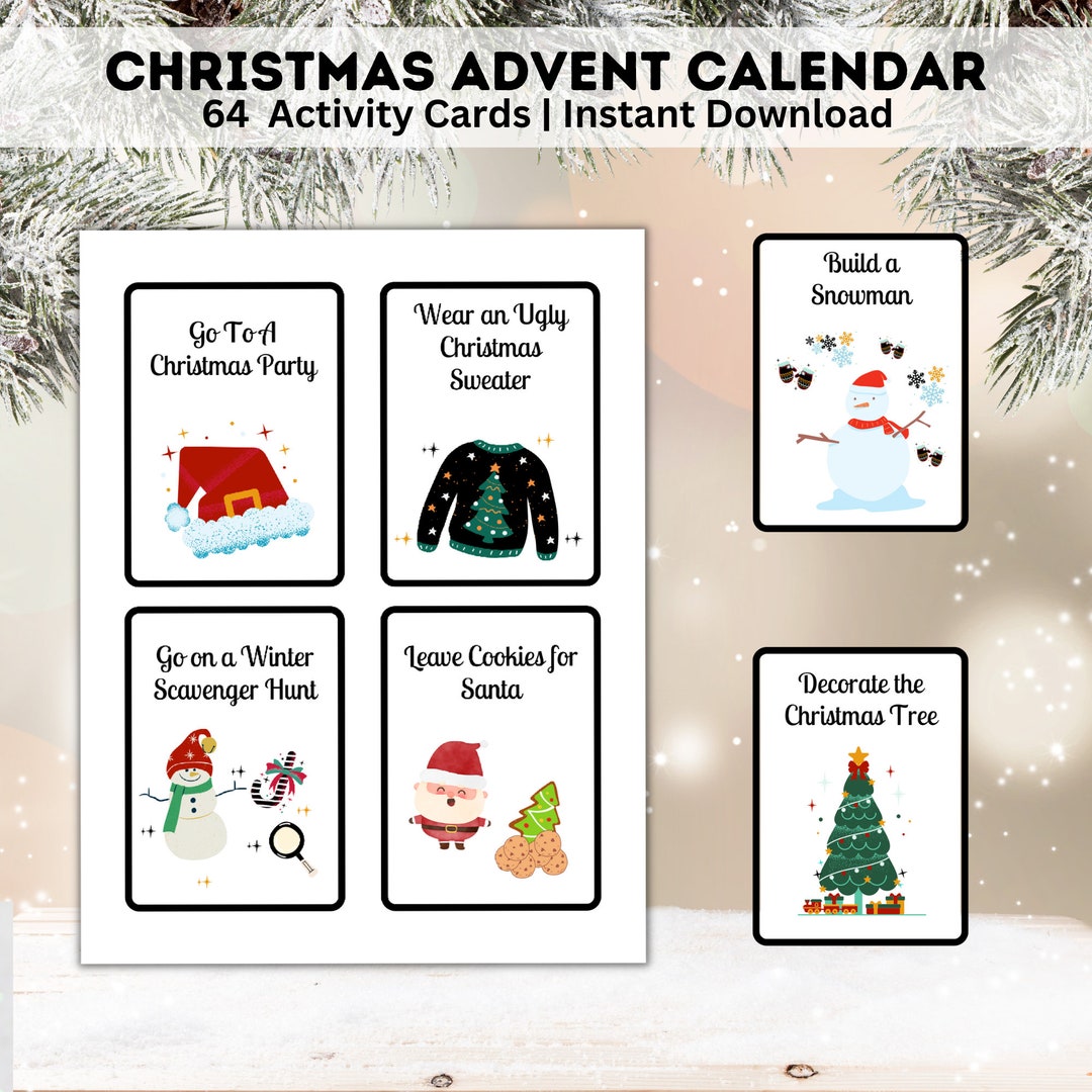 Christmas Advent Calendar Activity Cards, Christmas Countdown Printable ...