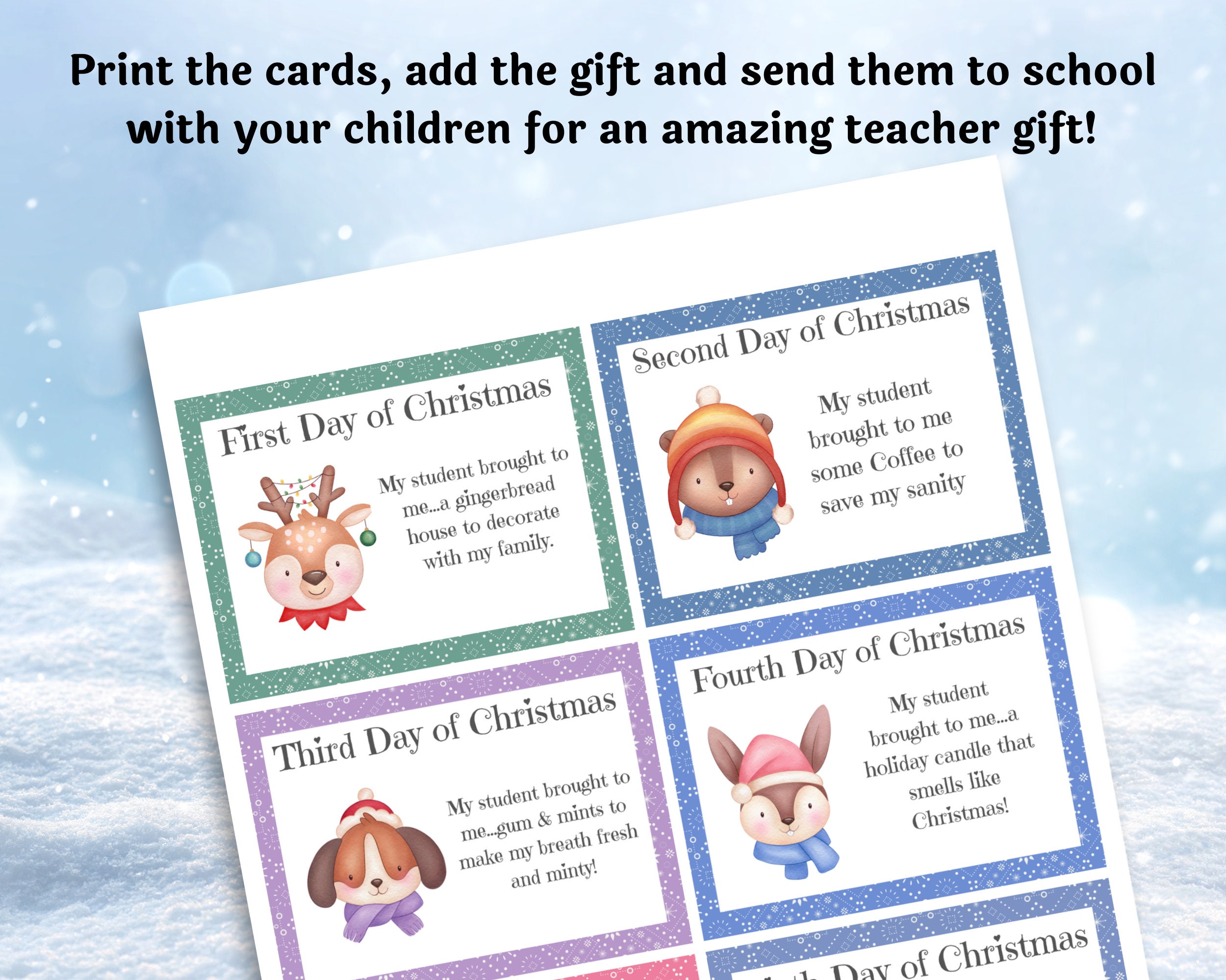 12 Days of Christmas Teacher Gift Tags, Teacher Christmas Gift ...