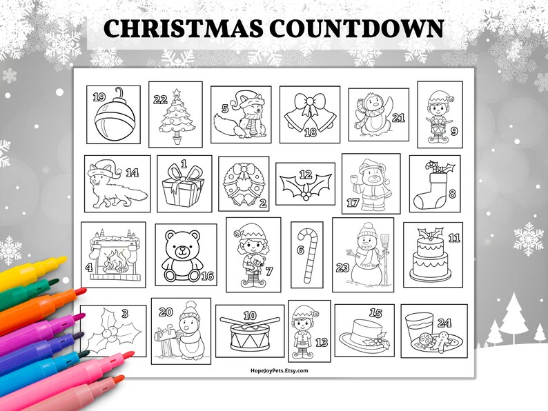 Coloring Christmas Countdown Coloring Advent Calendar for - Etsy