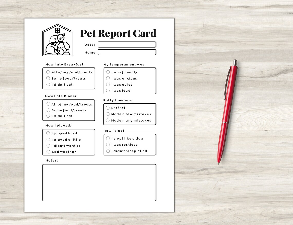 Pet Report Card, Dog Report Card, Cat Report Card, Dog Boarding Report ...