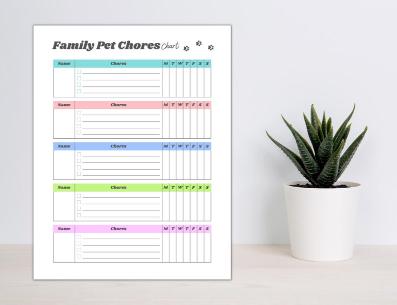 Family Pet Chore Chart: Kids Responsibility Planner (digital Download ...