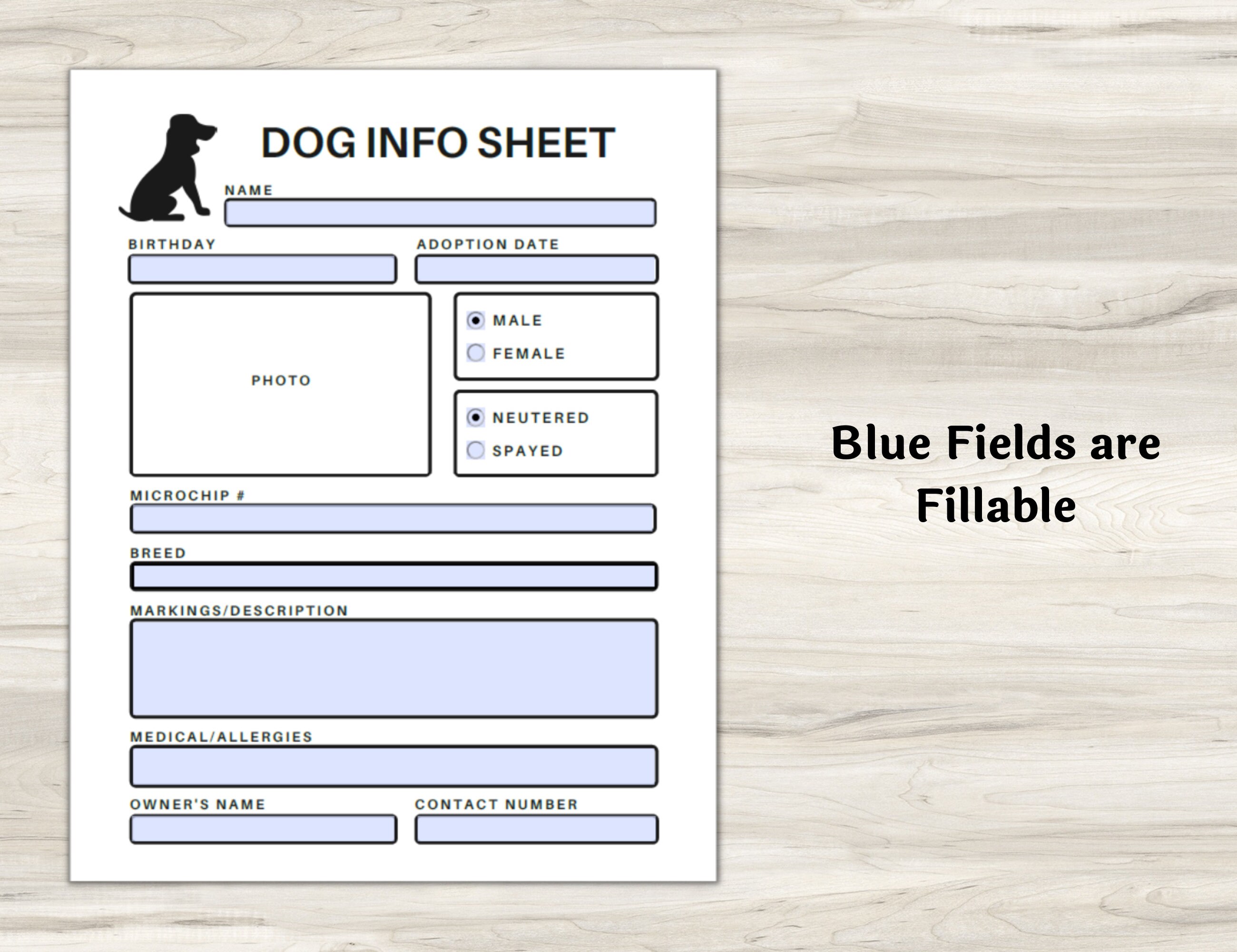 Dog Care Sheet: Pet Information, Vet & Sitter Notes (editable PDF) - Etsy
