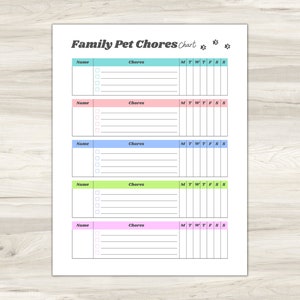Family Pet Chore Chart: Kids Responsibility Planner (digital Download ...