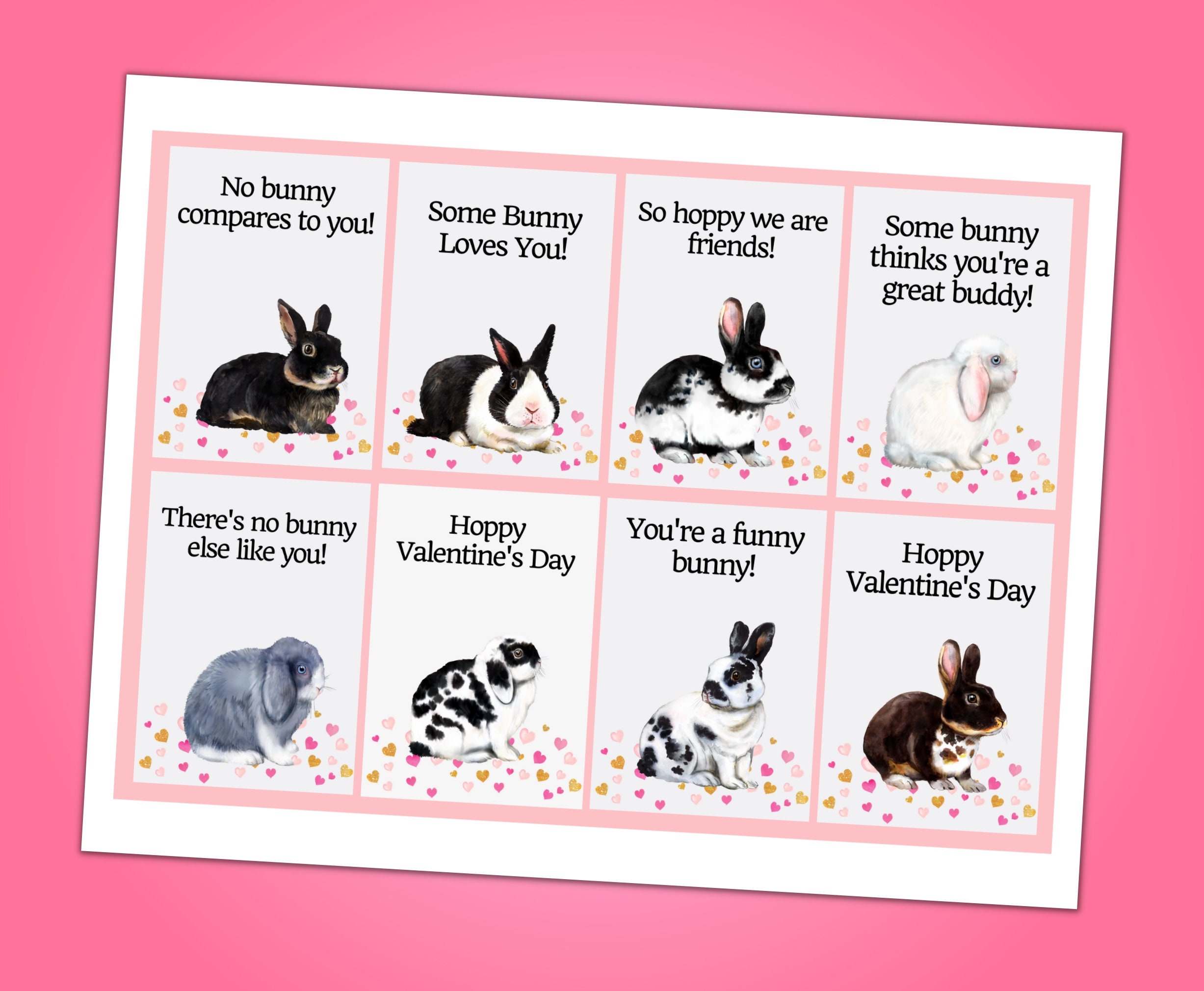 Cute Bunny Valentine's Cards Printable for Classroom Valentines, Last ...