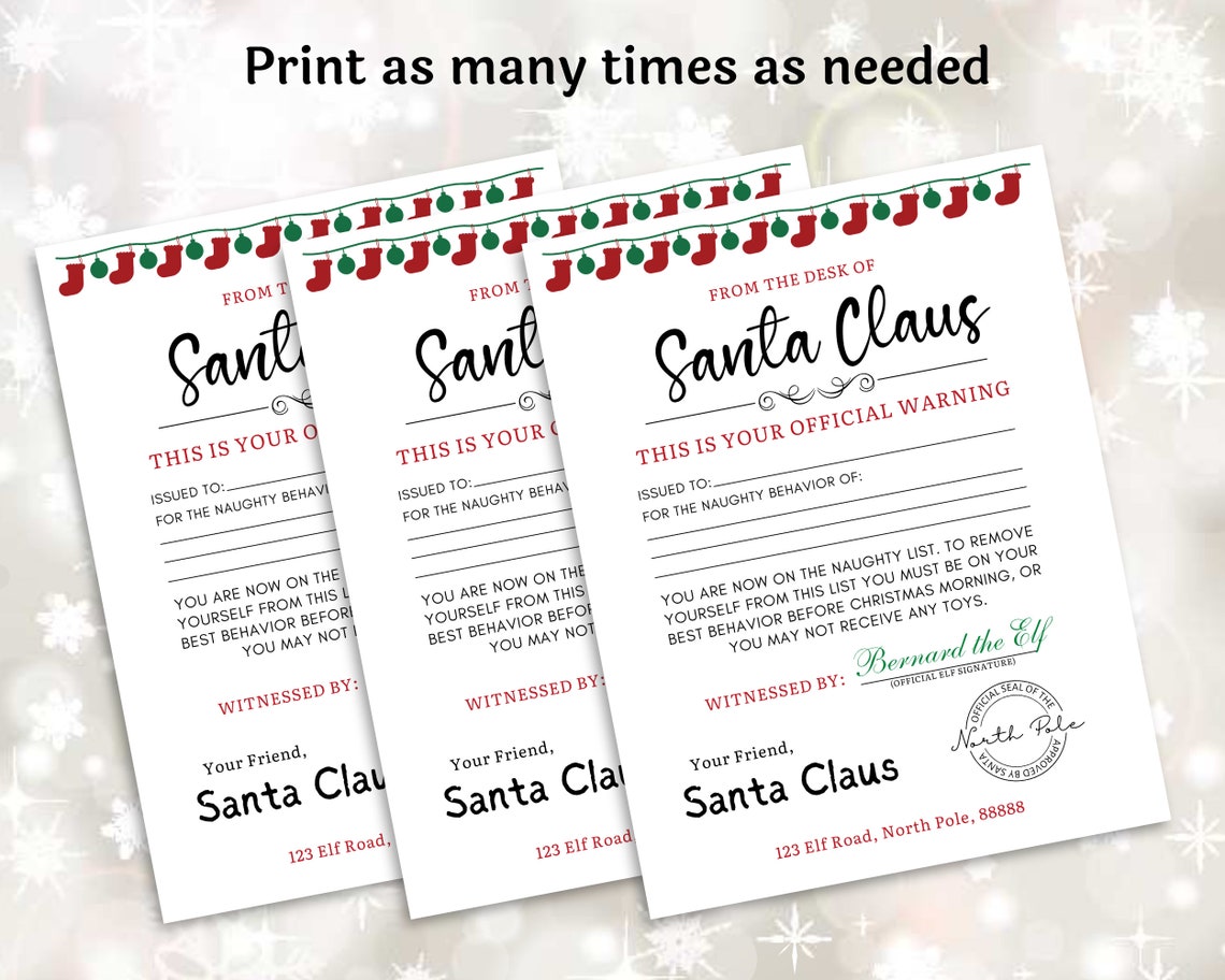 Santa Warning Letter, Bad Behavior Letter From Santa, Naughty List ...