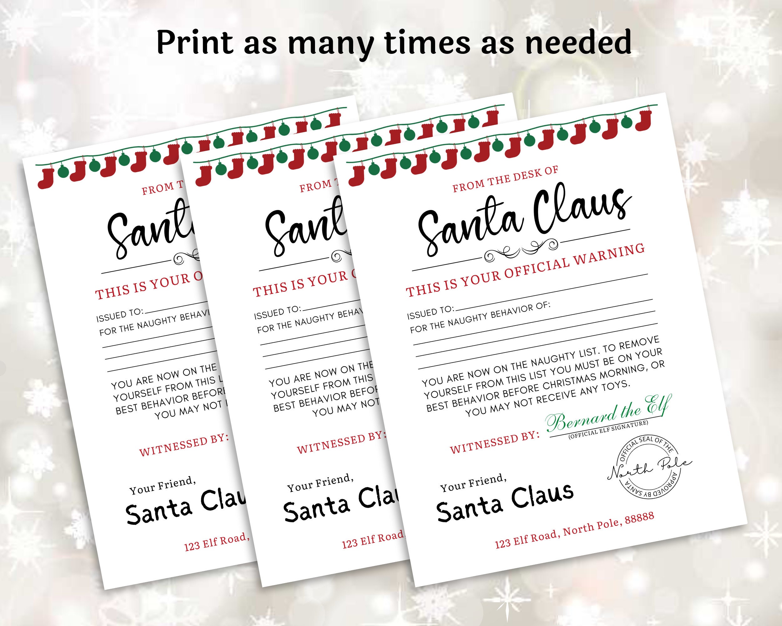 Santa Warning Letter, Bad Behavior Letter From Santa, Naughty List ...