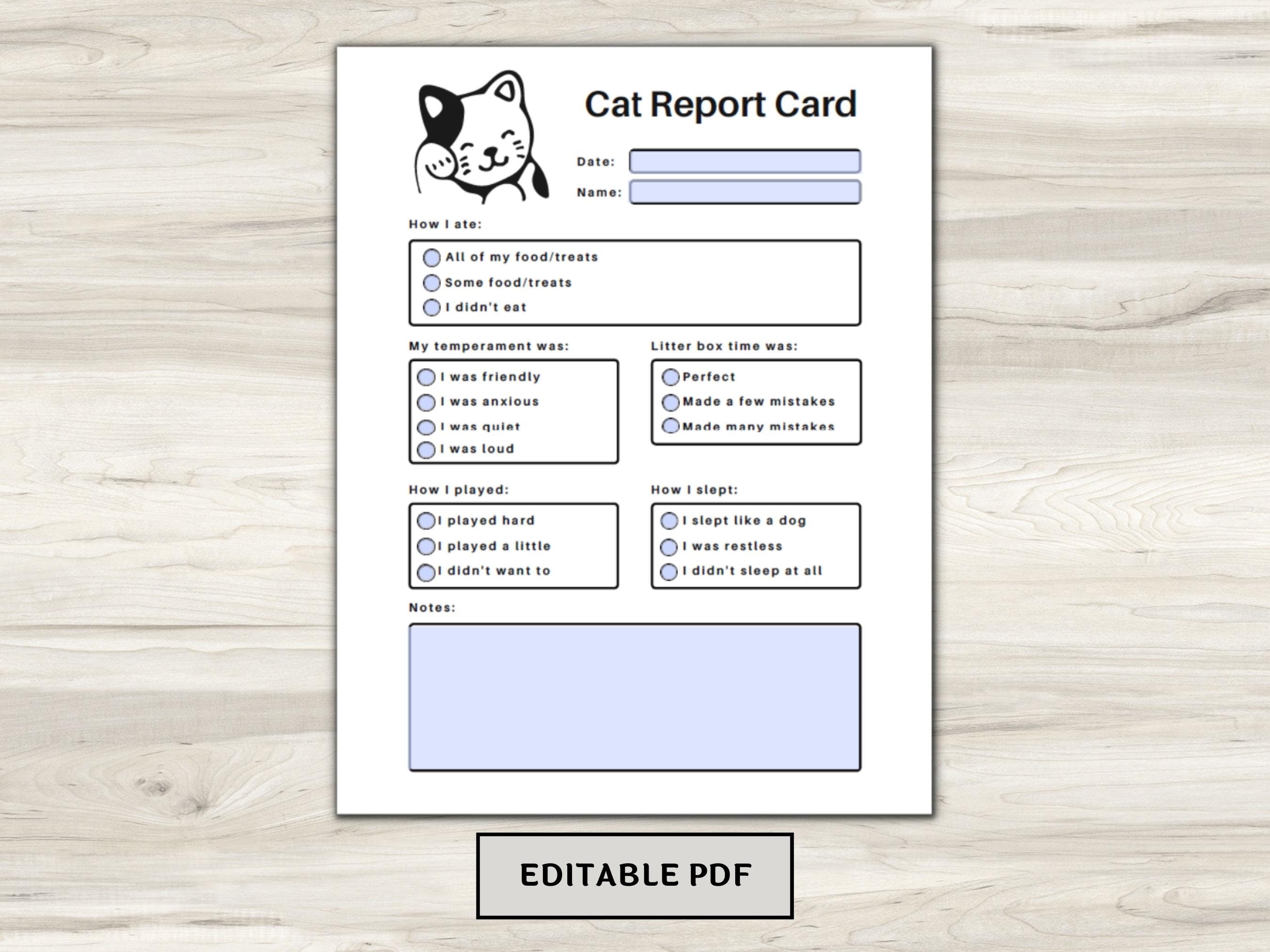 Cat Report Card Printable: Pet Sitter Business (editable PDF) - Etsy
