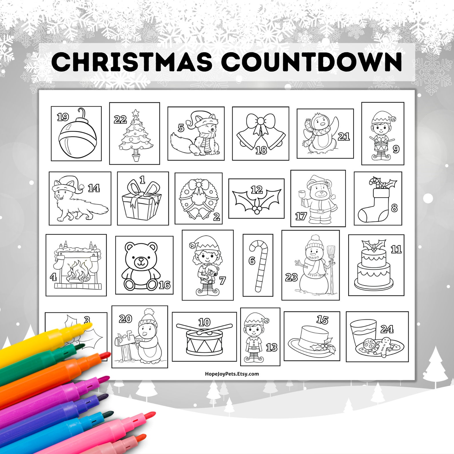 Coloring Christmas Countdown, Coloring Advent Calendar for Kids, Kids ...