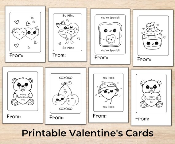 Coloring Valentine's Cards Printable Classroom | Etsy