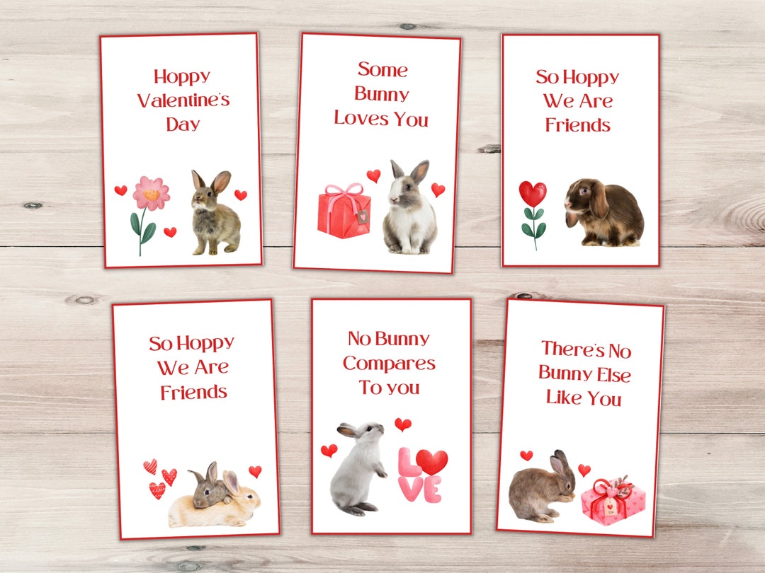 Bunny Valentine's Day Cards, Classroom Printable (digital Download) - Etsy