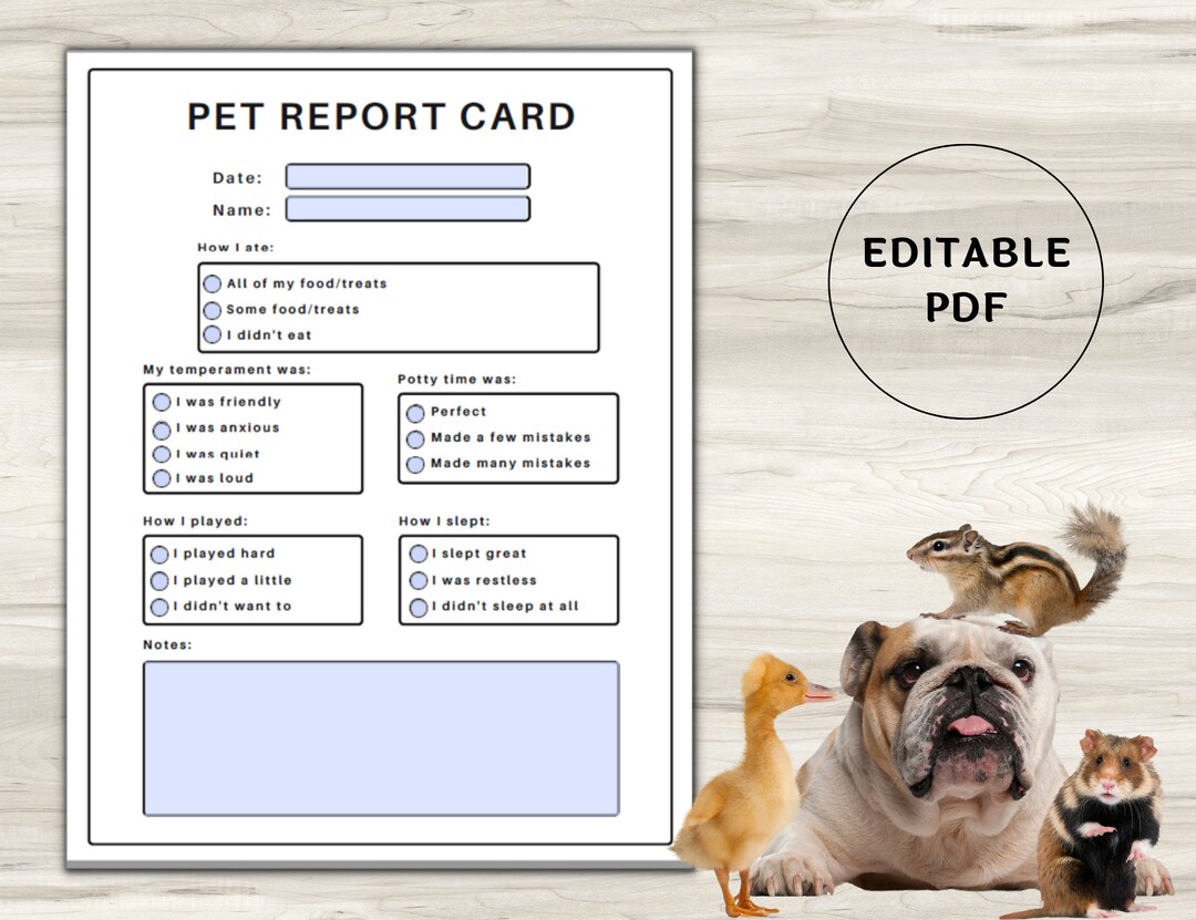 Pet Report Card Cat Report Card Dog Report Card Pet - Etsy