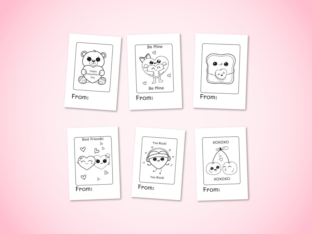 Coloring Valentine's Cards Printable, Classroom Valentine's Cards, Last ...