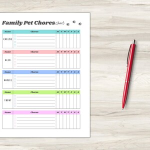 Family Pet Chore Chart: Kids Responsibility Planner (digital Download ...