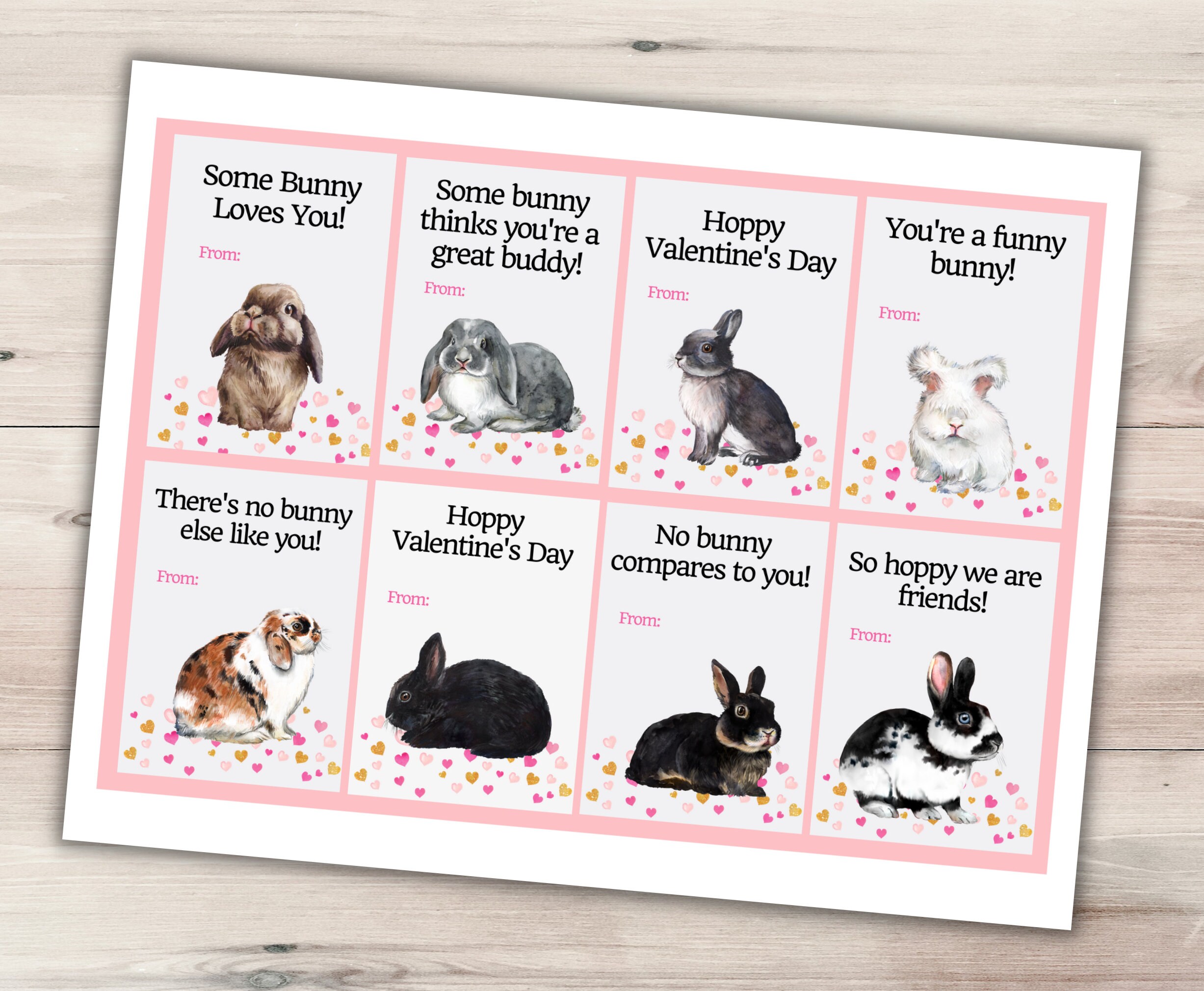 Bunny Valentine Cards, Kids Classroom Valentines, Printable Cards (PDF ...