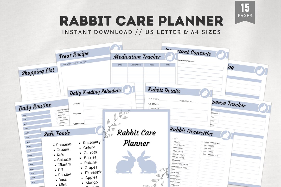 Rabbit Care Planner Pet Care Planner Bunny Planner Bunny - Etsy