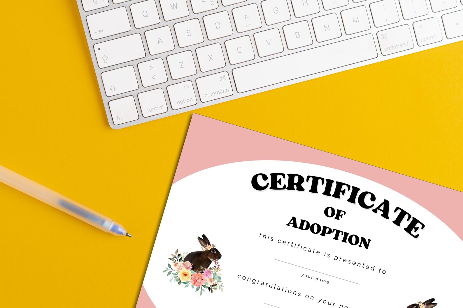 Bunny Adoption Certificate, Rabbit Certificate, Pet Certificate of ...