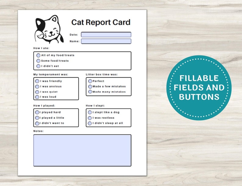 Cat Report Card Printable: Pet Sitter Business (editable PDF) - Etsy