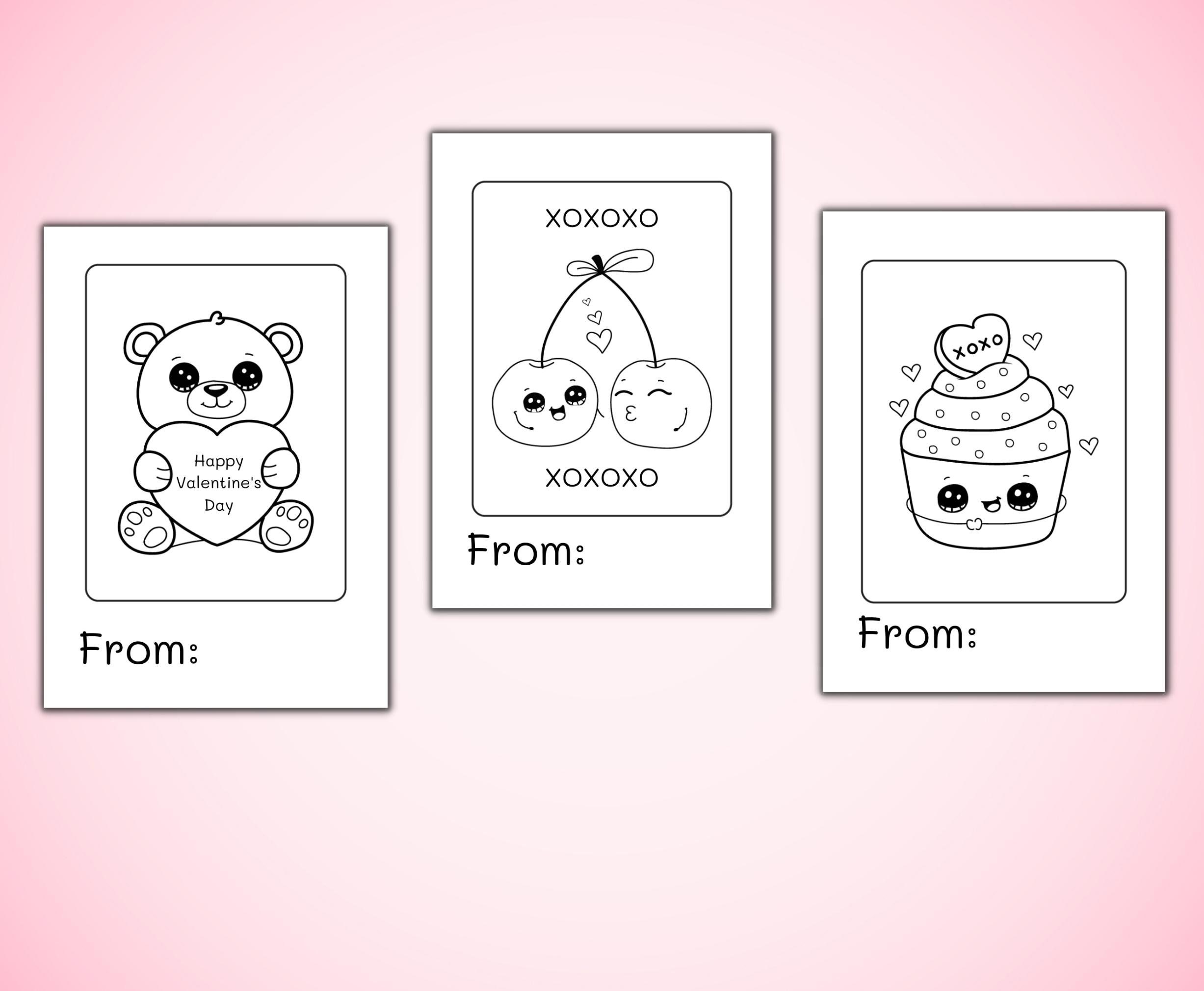 Coloring Valentine's Cards Printable, Classroom Valentine's Cards, Last ...