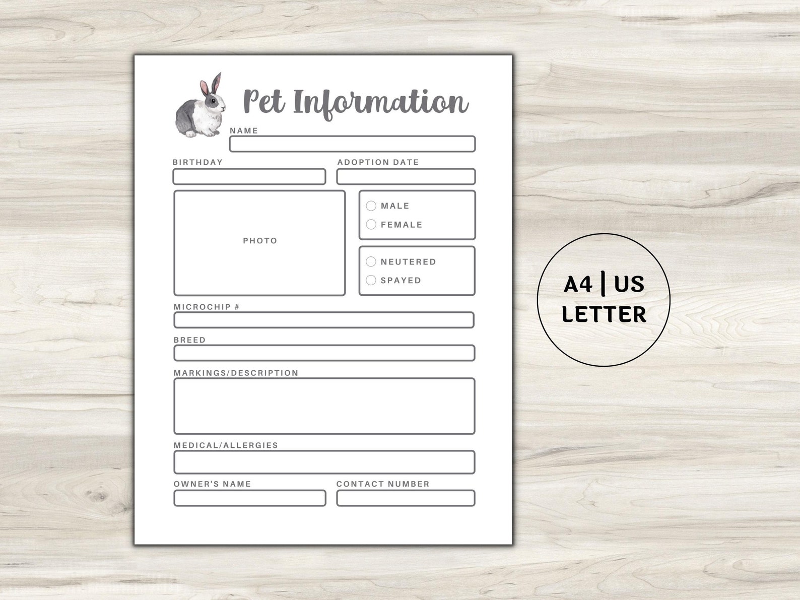 Pet Information Sheet, Rabbit Care Sheet, Rabbit Care Business, Pet ...