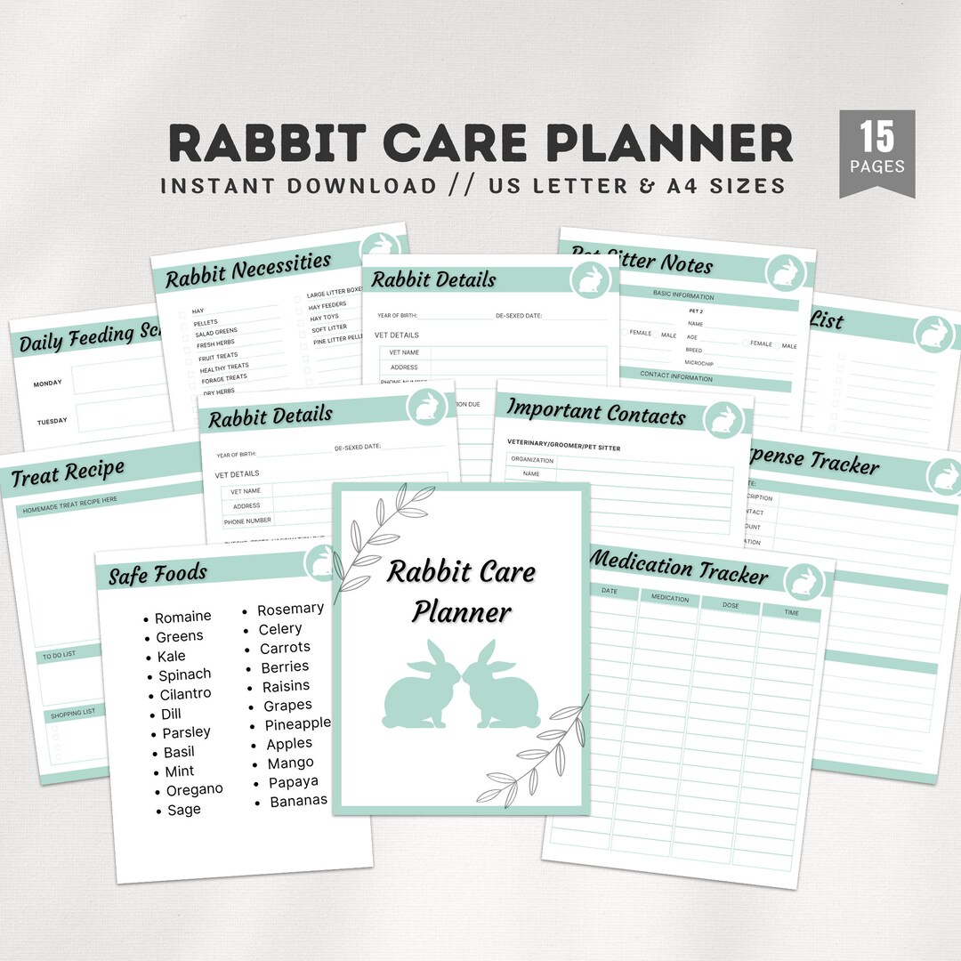 Rabbit Pet Planner Pet Care Planner Bunny Planner Bunny - Etsy