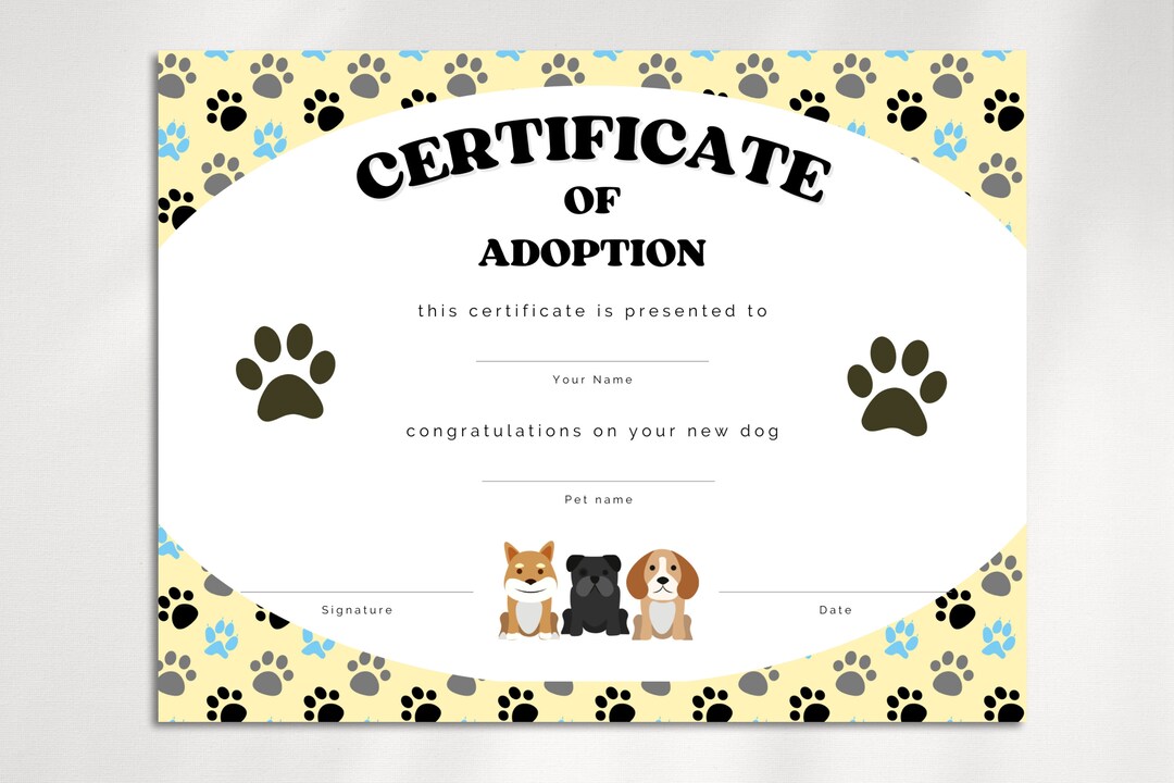 Pet Adoption Certificate Dog Certificate of Adoption Puppy - Etsy