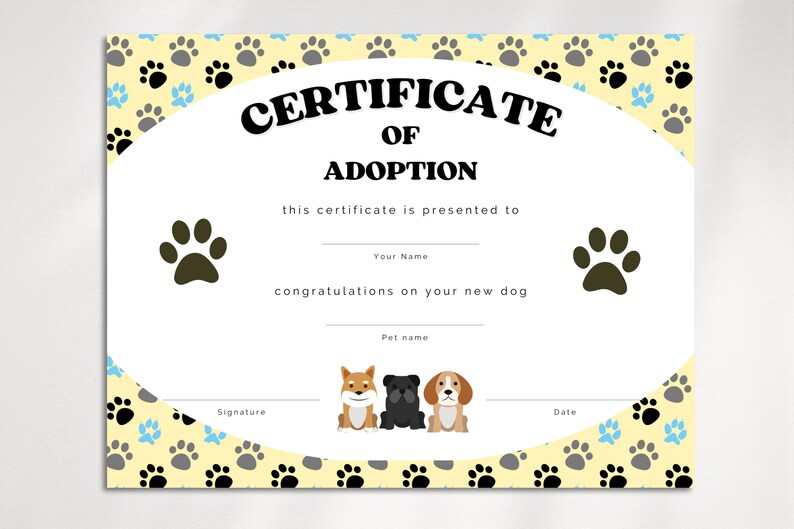 Pet Adoption Certificate Dog Certificate of Adoption Puppy - Etsy