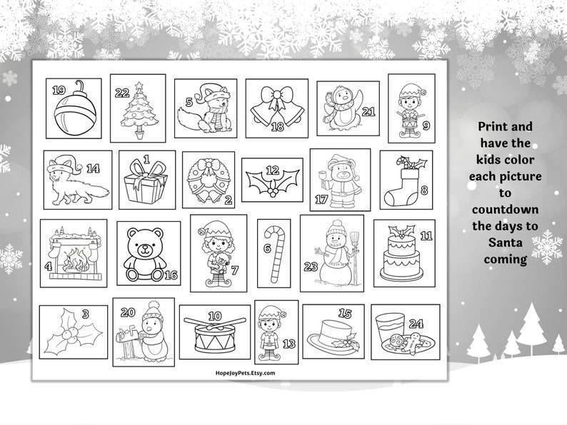 Coloring Christmas Countdown, Coloring Advent Calendar for Kids, Kids ...