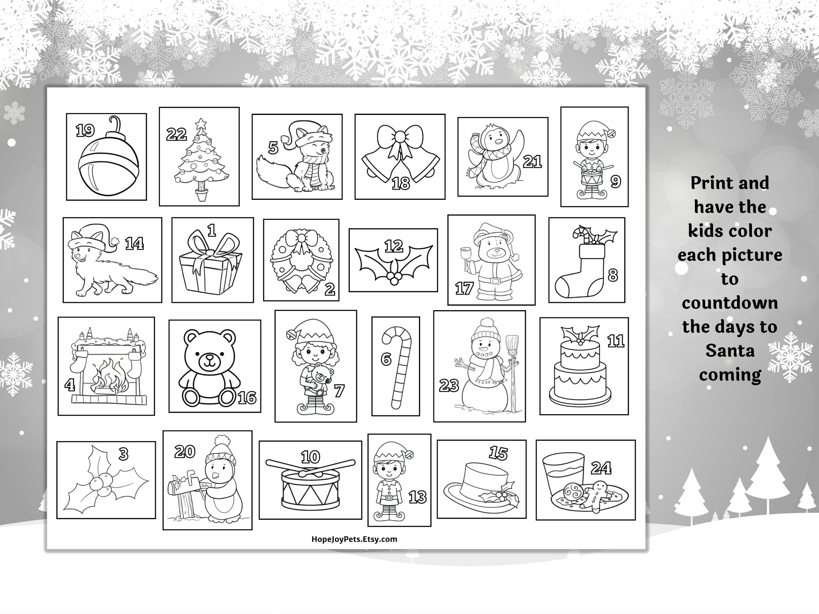 Coloring Christmas Countdown, Coloring Advent Calendar for Kids, Kids ...