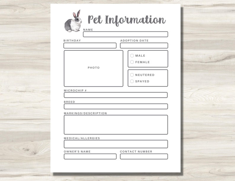 Pet Information Sheet, Rabbit Care Sheet, Rabbit Care Business, Pet ...