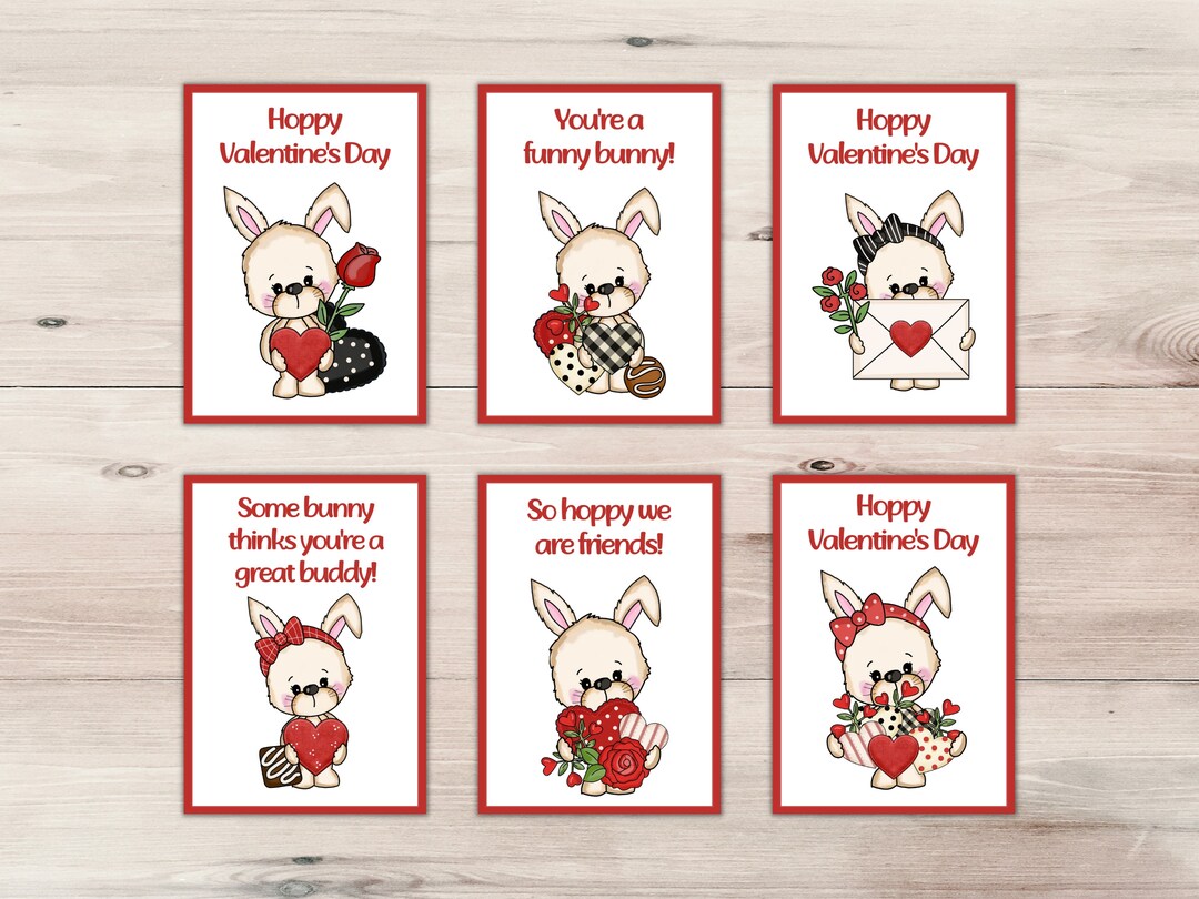 Bunny Valentine's Cards: Printable Classroom Valentines (digital ...