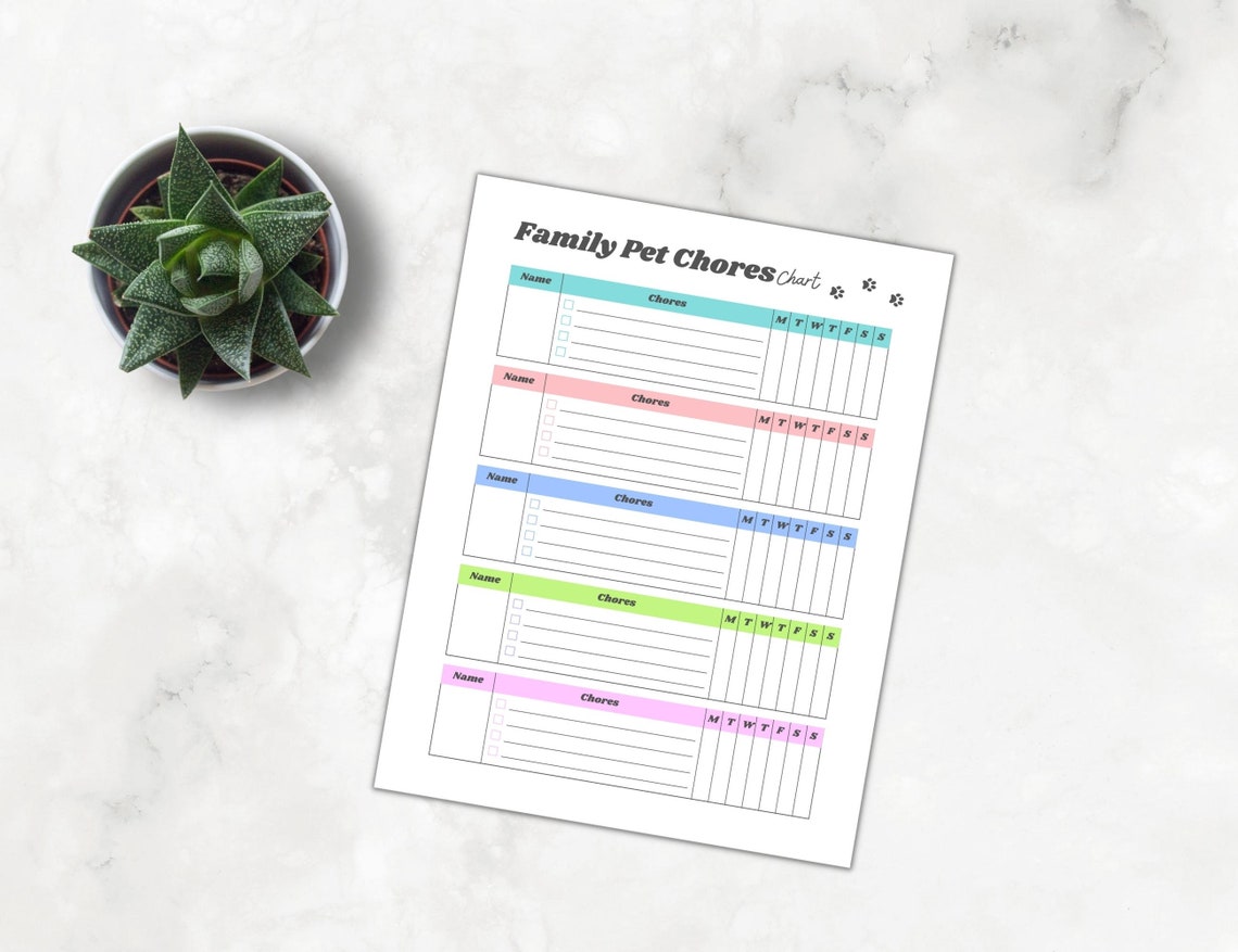 Family Pet Chore Chart: Kids Responsibility Planner (digital Download ...