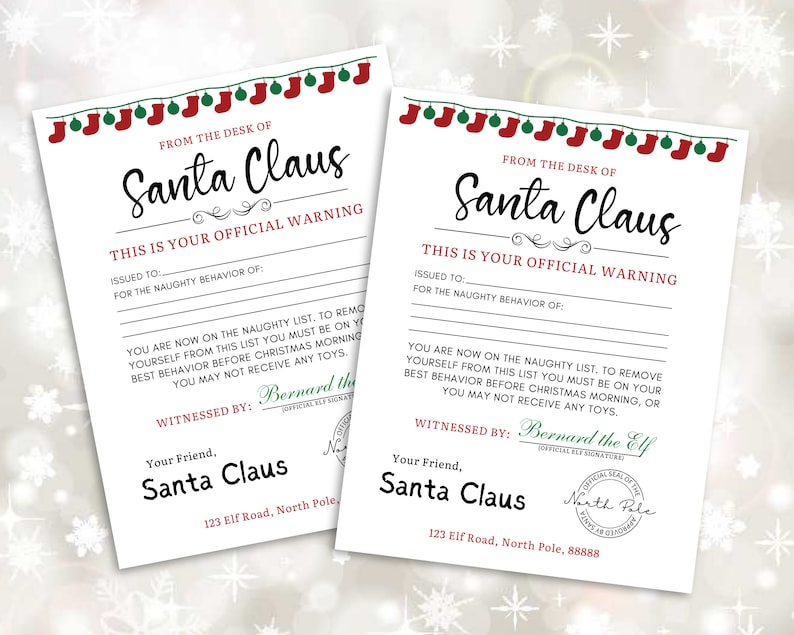 Santa Warning Letter, Bad Behavior Letter From Santa, Naughty List ...