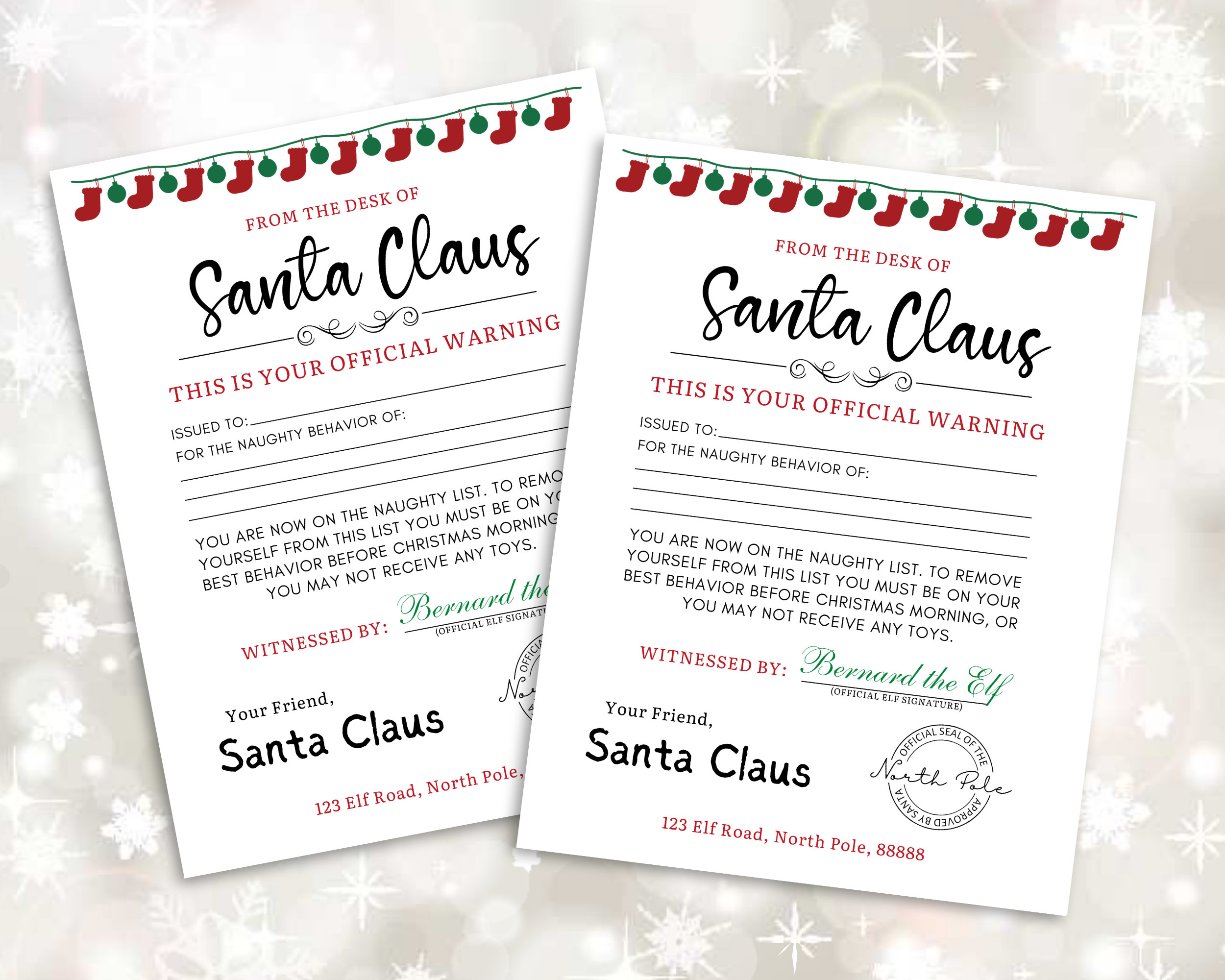 Santa Warning Letter, Bad Behavior Letter From Santa, Naughty List ...